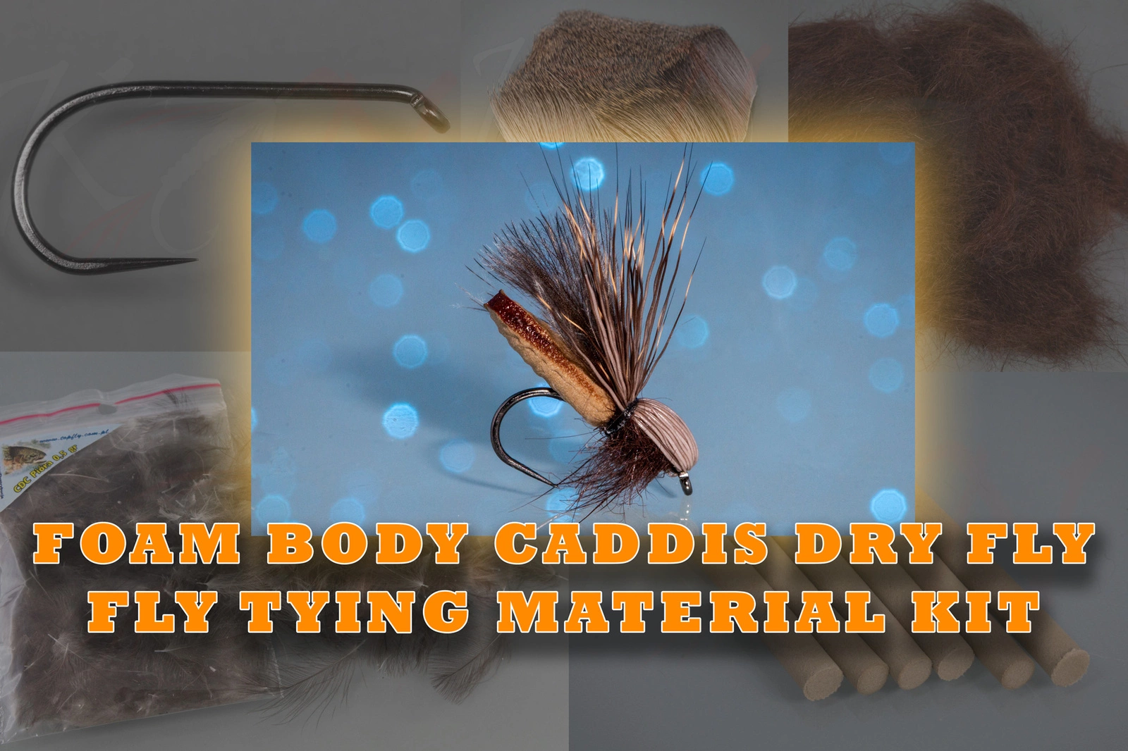 Fly Tying Kit for tying a foam body caddis dry fly - online webshop